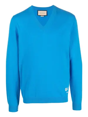 Gucci V-neck Horsebit-detail Sweater - Blue