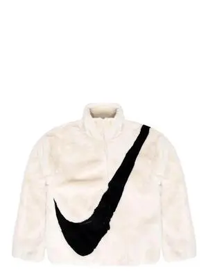 Nike Sportswear Oversized Swoosh Logo Faux Fur Jacket - Fossil/black