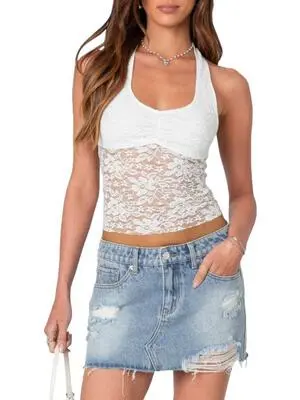 EDIKTED Tia Lace Halter Top - White