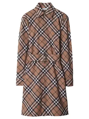 Burberry Women's Belted Wool-Blend Shirtdress - Linden Check  Linden Check