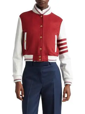 Thom Browne 4-bar Crop Varsity Jacket - Burgundy