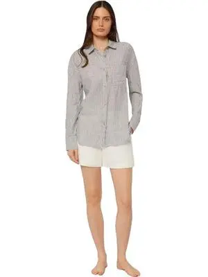 Onia Air Linen Boyfriend Shirt - Deep Navy/white