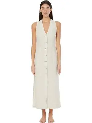 Onia Air Linen Button-down Maxi Dress - Jute/white