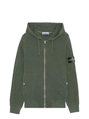 Stone Island Logo Patch Zip-up Hoodie - Musk