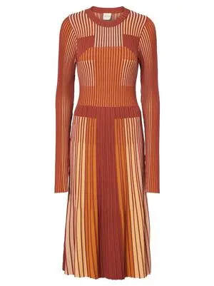TOD'S Striped Plissé Midi Dress - Multicoloured