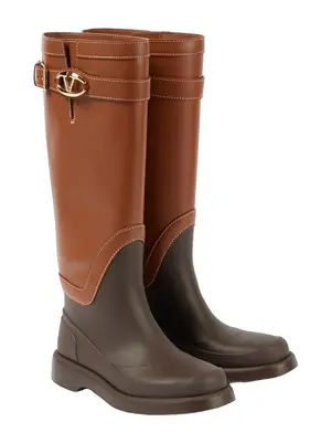 Valentino Garavani Vlogo Bold Leather Knee-high Boots - Brown