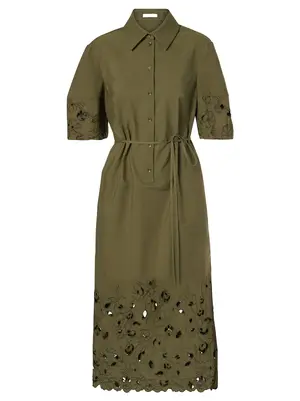 Erdem Belted Cotton-blend Shirt Dress - Green