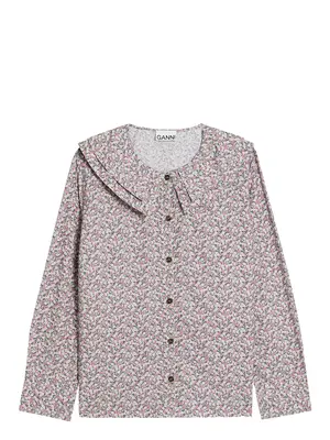 GANNI Floral-print Cotton-poplin Shirt - Pink