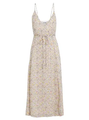 GANNI Floral-print Crepe Midi Wrap Dress - Cream