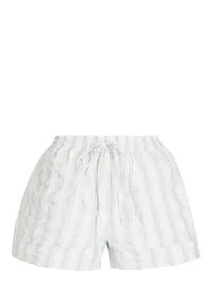GANNI Striped Cotton-blend Seersucker Shorts - Light Green