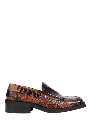 GANNI Snake-effect Leather Loafers - Brown