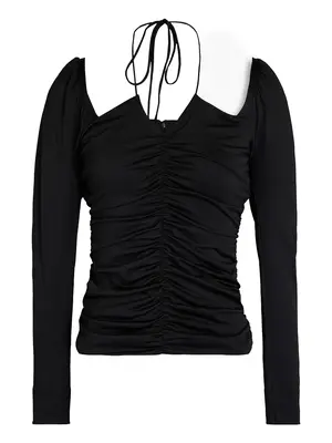 GANNI Ruched Jersey Top - Black