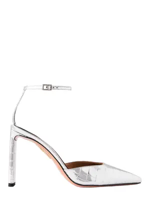 AQUAZZURA Blade 95 Croc-effect Leather Pumps - Silver