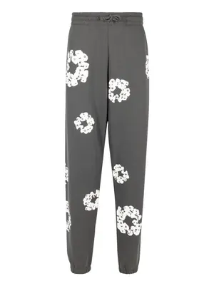 DENIM TEARS Rhinestone Cotton Wreath-print Track Pants - Grey