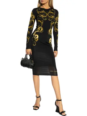 Versace Watercolour Couture-print Midi Dress - Black
