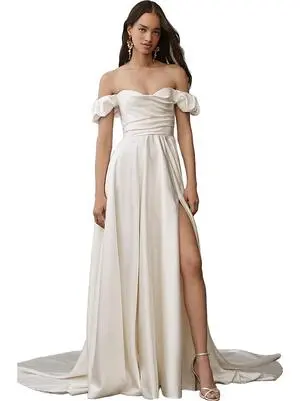 Jenny Yoo Kennedy Off-the-shoulder A-line Satin Wedding Gown - Ivory