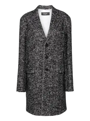 Dsquared2 Herringbone Wool-blend Coat - Black