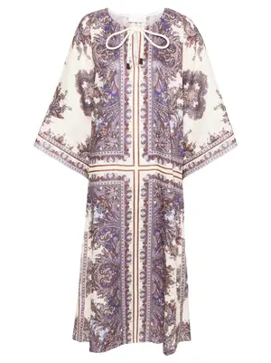 Zimmermann Paisley Print Linen Midi Dress - Purple