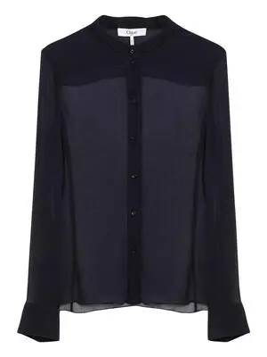 Chloé Transparent Silk Crepon Blouse - Blue
