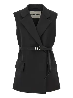JIL SANDER Belted Wool Vest - Black