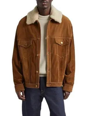 GOLDEN GOOSE Journey Suede Trucker Jacket - Tobacco Brown