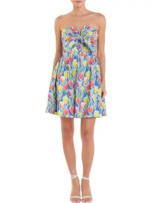 English Factory Floral Strapless Mini Dress - Blue Multi