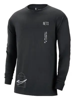 Nike Nba Brooklyn Nets Courtside Loose Fit Long Sleeve T-shirt - Black
