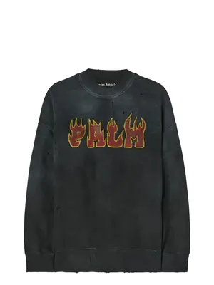 Palm Angels Logo Flames Vintage Crew - Black