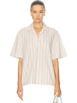 WAO Textured Stripe Camp Shirt - White & Sand