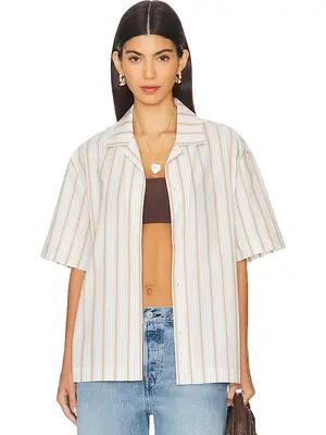 WAO Textured Stripe Camp Shirt - White & Sand