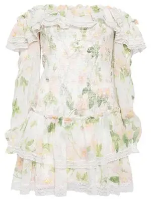 NEEDLE & THREAD Immortal Rose Smocked Mini Dress - White