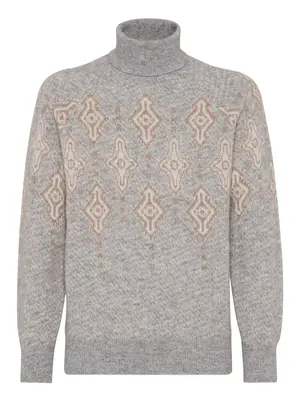 Brunello Cucinelli Patterned Intarsia Roll-neck Jumper - Grey