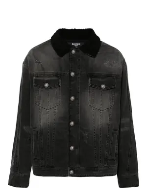 Balmain Shearling-lining Denim Jacket - Grey