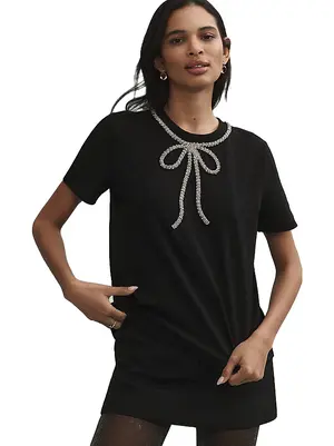 English Factory Rhinestone Bow Tee Black