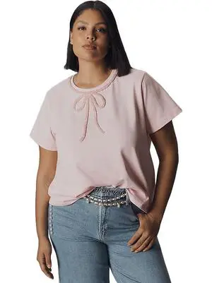 English Factory Rhinestone Bow Tee Pink