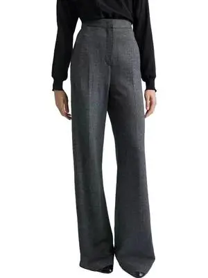 Max Mara Angora Herringbone Jersey Wide Leg Pants - Dark Grey