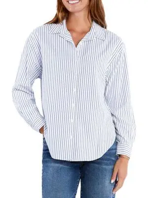WASH LAB DENIM Striped Cotton-blend Button-up Shirt - Blue Stripes