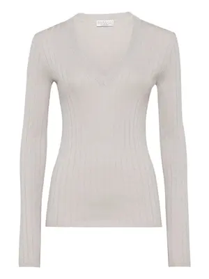 Brunello Cucinelli Ribbed-knit Top - Grey