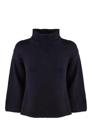 BASE Extra Fine Merino Wool Mock Neck Sweater - Blue
