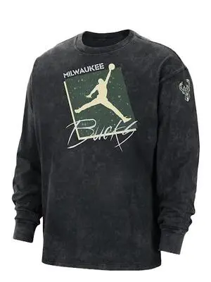 JORDAN Nba Milwaukee Bucks Courtside Long Sleeve Loose Fit T-shirt - Black