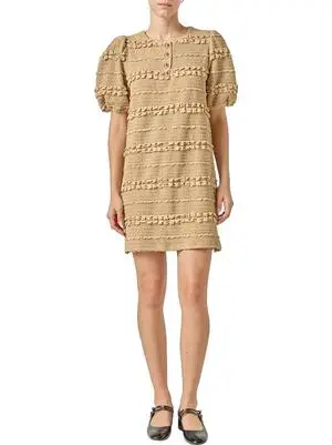 English Factory Smocked Mini Dress - Tan