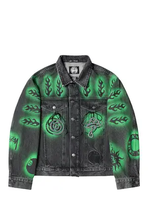 StÜssy X Dries Van Noten Hand-stencilled Denim Jacket - Black