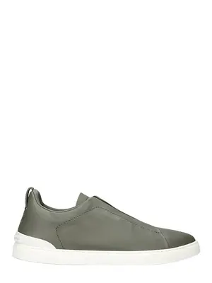 Zegna Triple Stitch Secondskin Leather Low-top Sneakers - Khaki