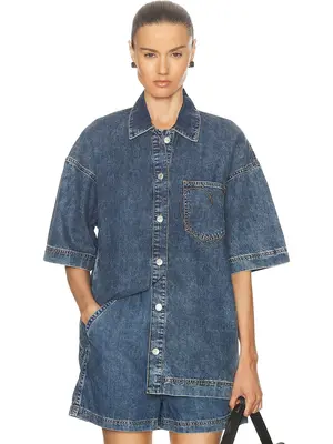 Moschino Short Sleeve Denim Shirt - Multi Blue