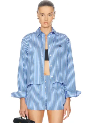 Miu Miu Miu Miu Cropped Button Up Top Azzurro