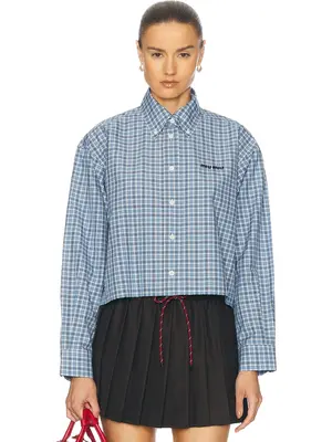Miu Miu Cropped Button Up Top - Celeste & Blue