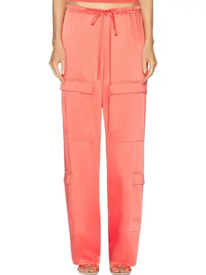 Lapointe Doubleface Satin Cargo Pant - Hot Coral