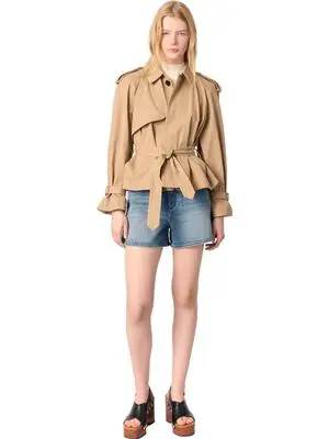 Maje Cotton Short Trench Coat - Beige