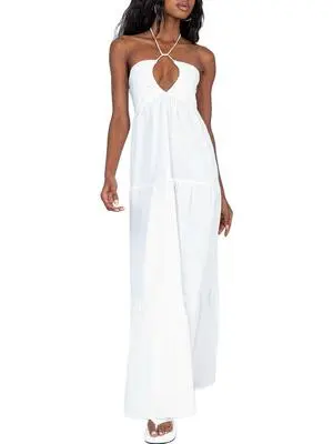 Princess Polly Lincoln Halter Cotton & Linen Maxi Dress - White