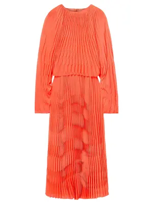 Partow Coraline Layered Pleated Crepe Midi Dress - Bright Orange